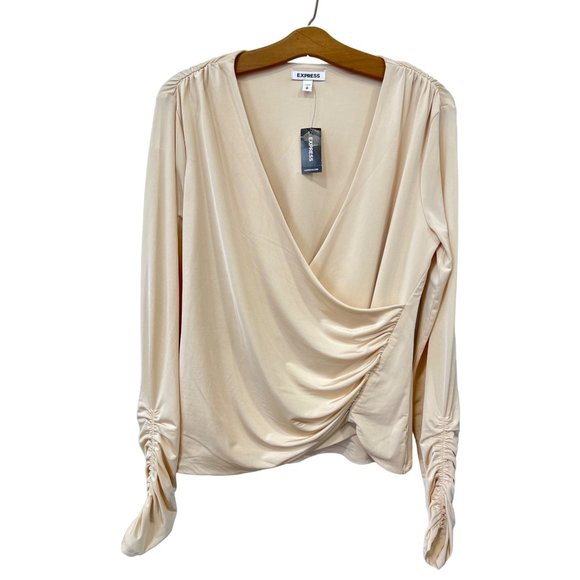 Express | Tops | Express Cinched Faux Wrap Blouse Women M Cream ...